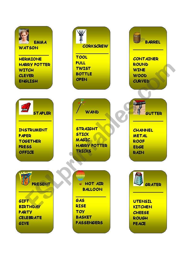 Game: "Don´t Say That Word!!" doc6. Practising definitions, synonyms ...