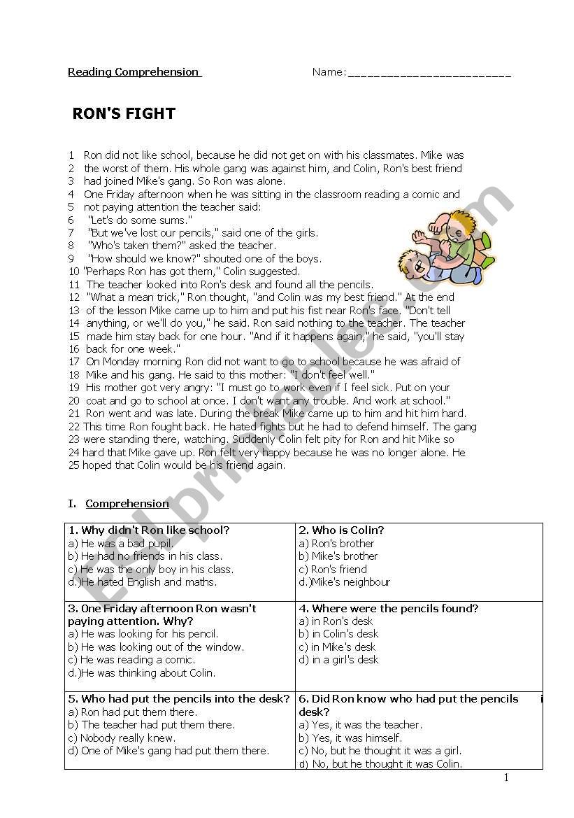 Ron´s Fight - ESL worksheet by bilics