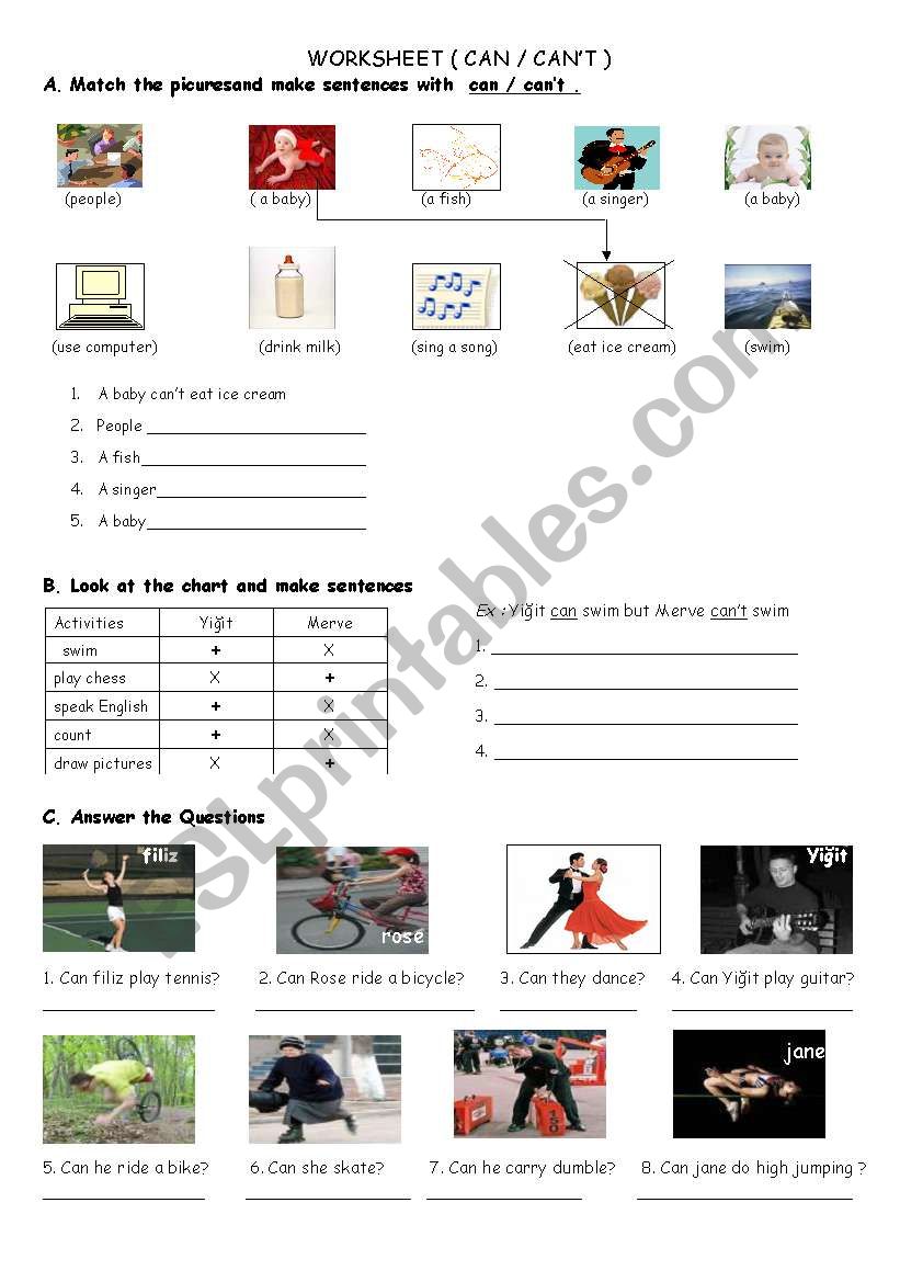 work sheet about can / can´t - ESL worksheet by aylinko