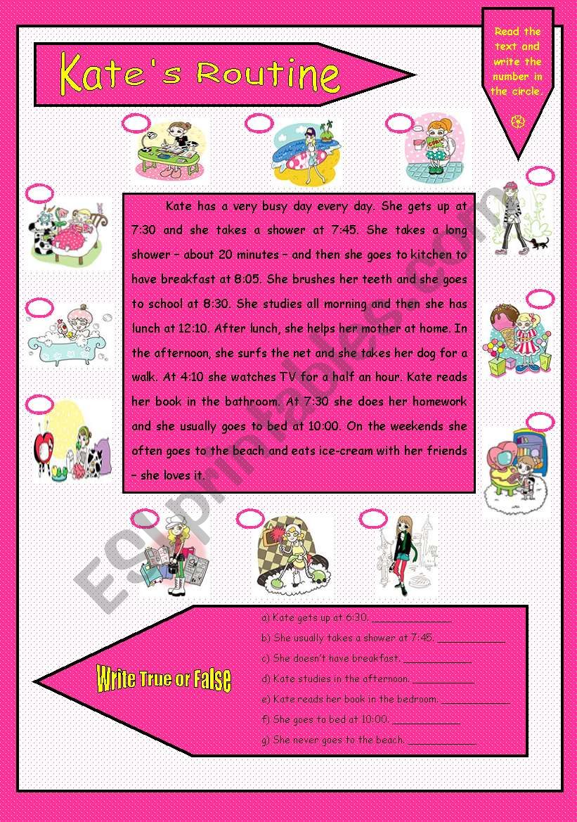 Kate´s Routine - ESL worksheet by LEOFRANCISCO