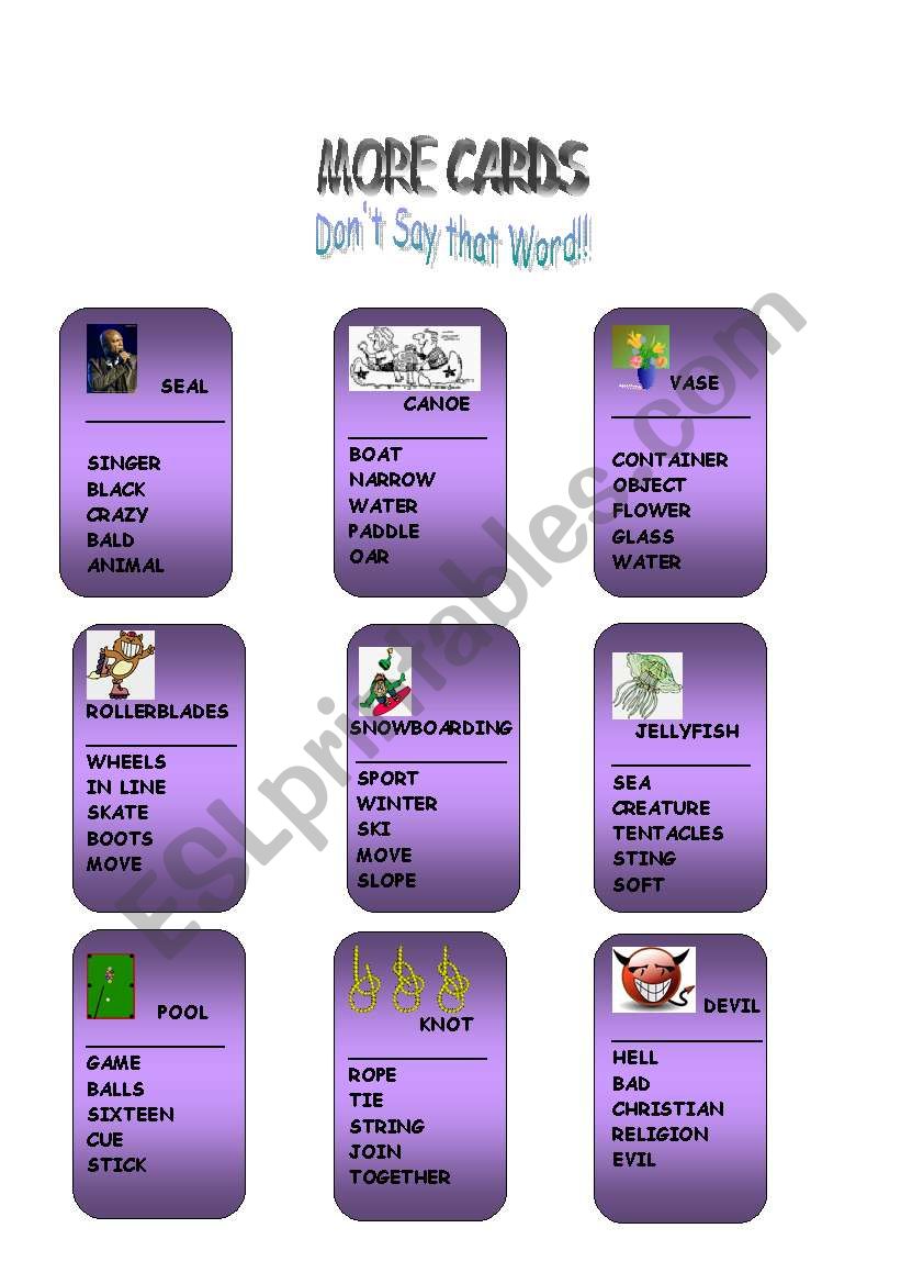 Game:"Don´t Say That Word!!" doc7 Practising definitions, synonyms and ...