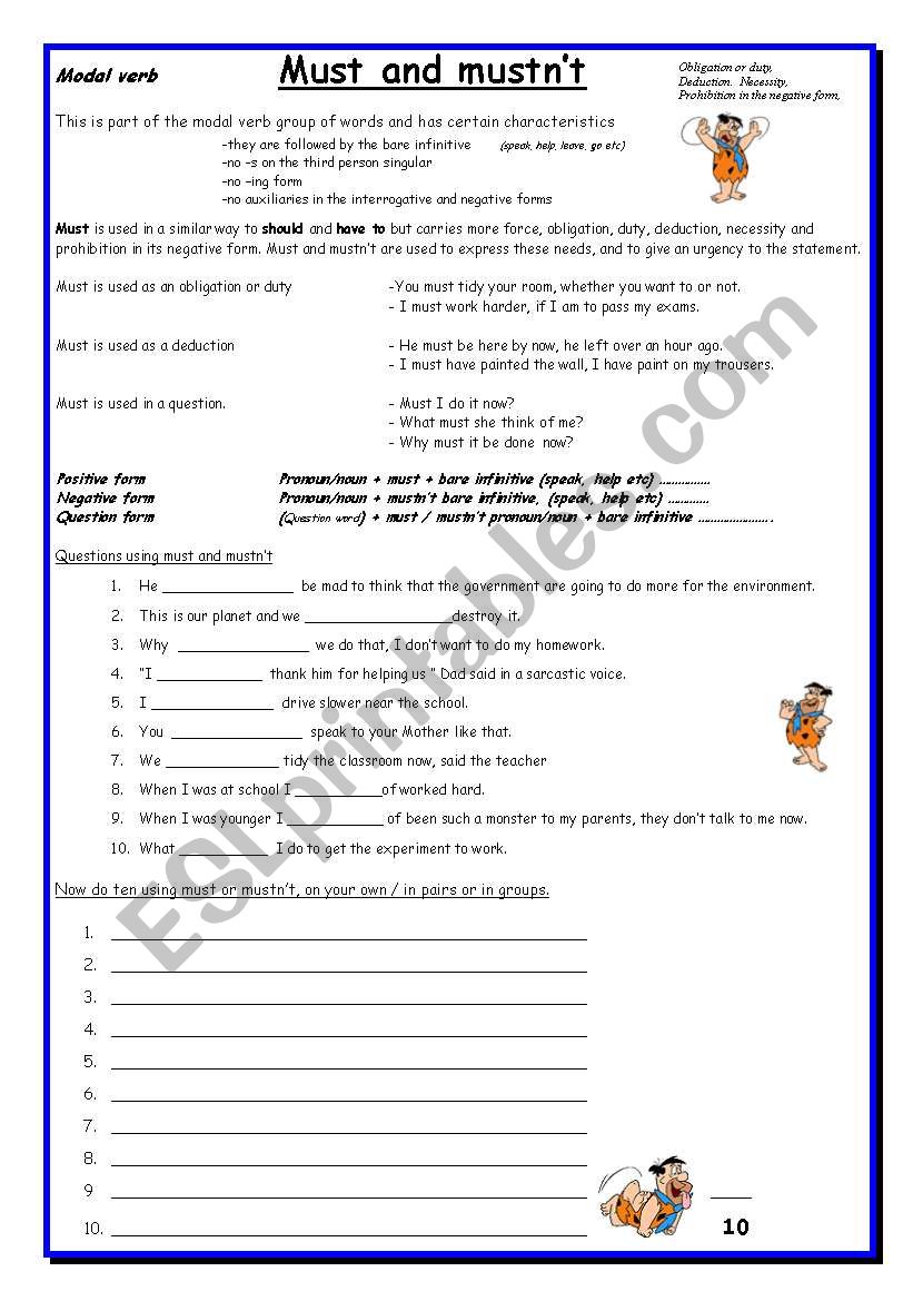 Must and Mustn´t, modal verb and the use of: - ESL worksheet by Kris ...