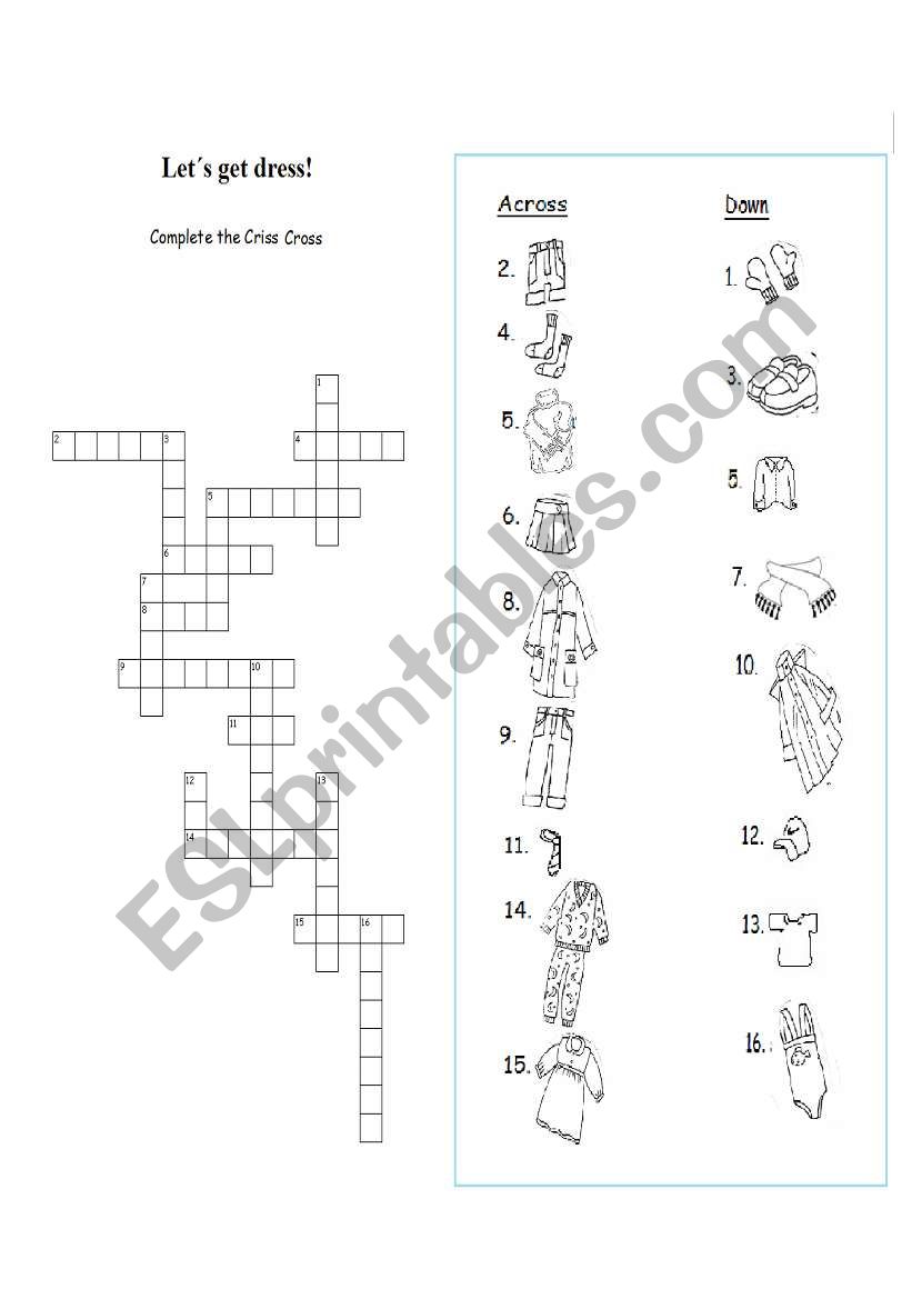 Clothes! Let´s get dress! Complete the Criss Cross! - ESL worksheet by ...