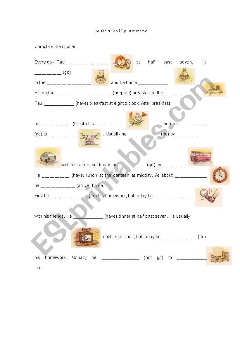 English worksheets: Paul´s daily routine