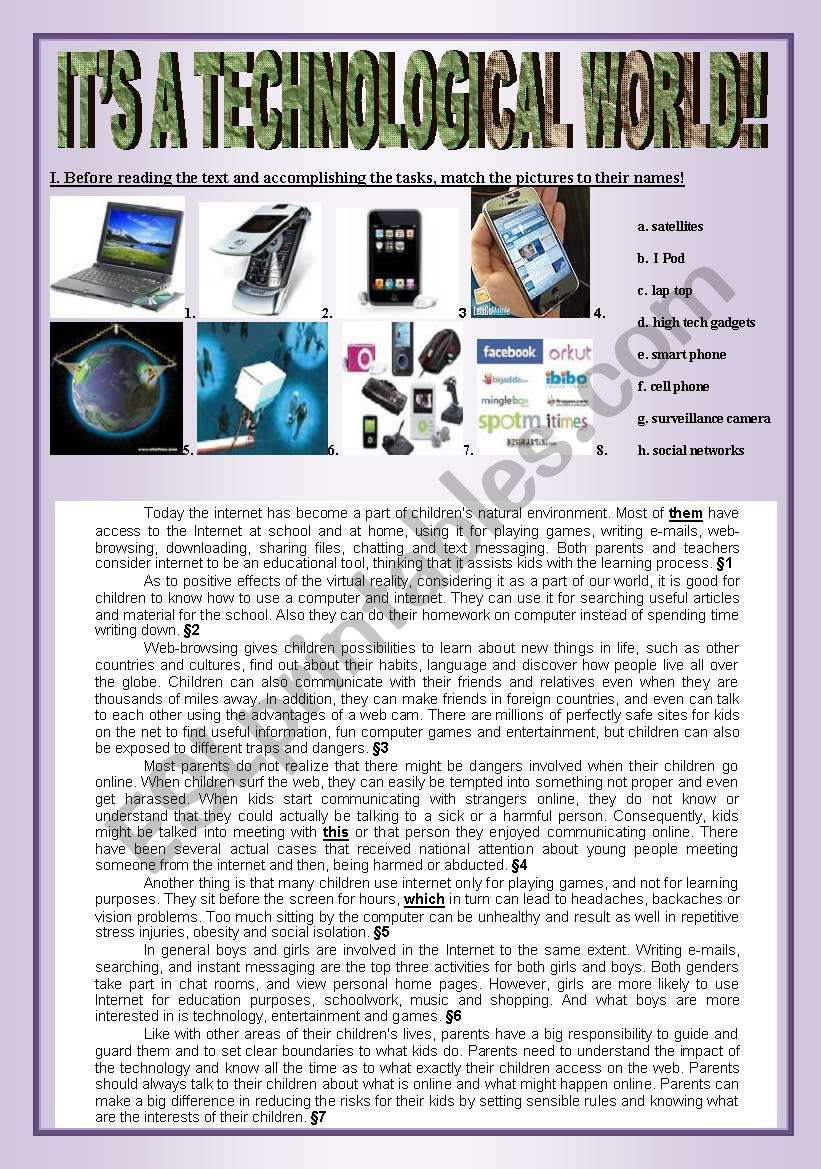 The world of technology: kids´ addiction to the web! - ESL worksheet by ...