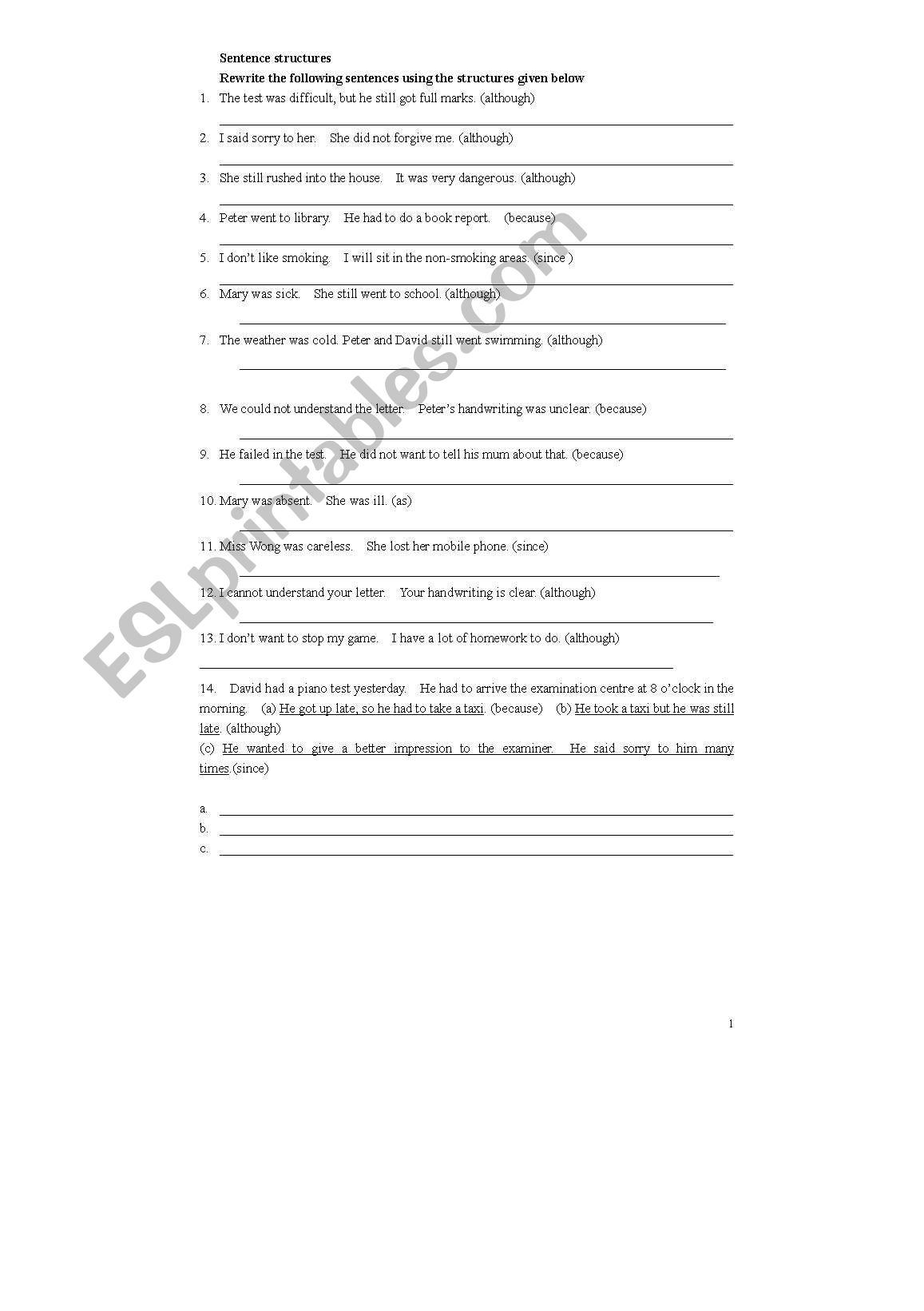 Sentence Pattern Worksheets