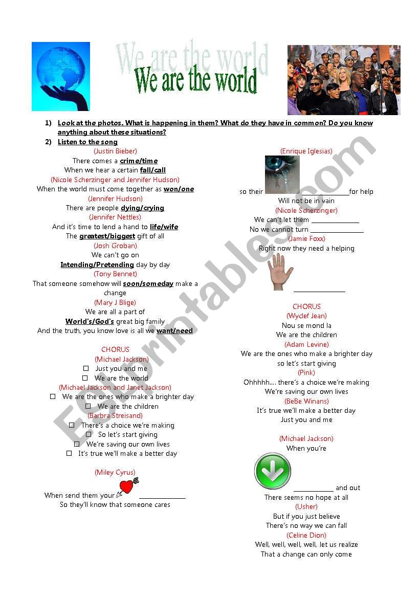 ´We are the world´ - ESL worksheet by ariadna_1978