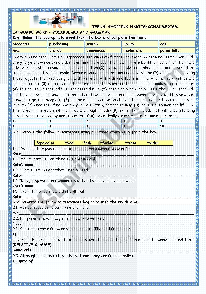 SHOPPING-VOCABULARY+GRAMMAR-TEENS´ SHOPPING HABITS/CONSUMERISM-LANGUAGE ...