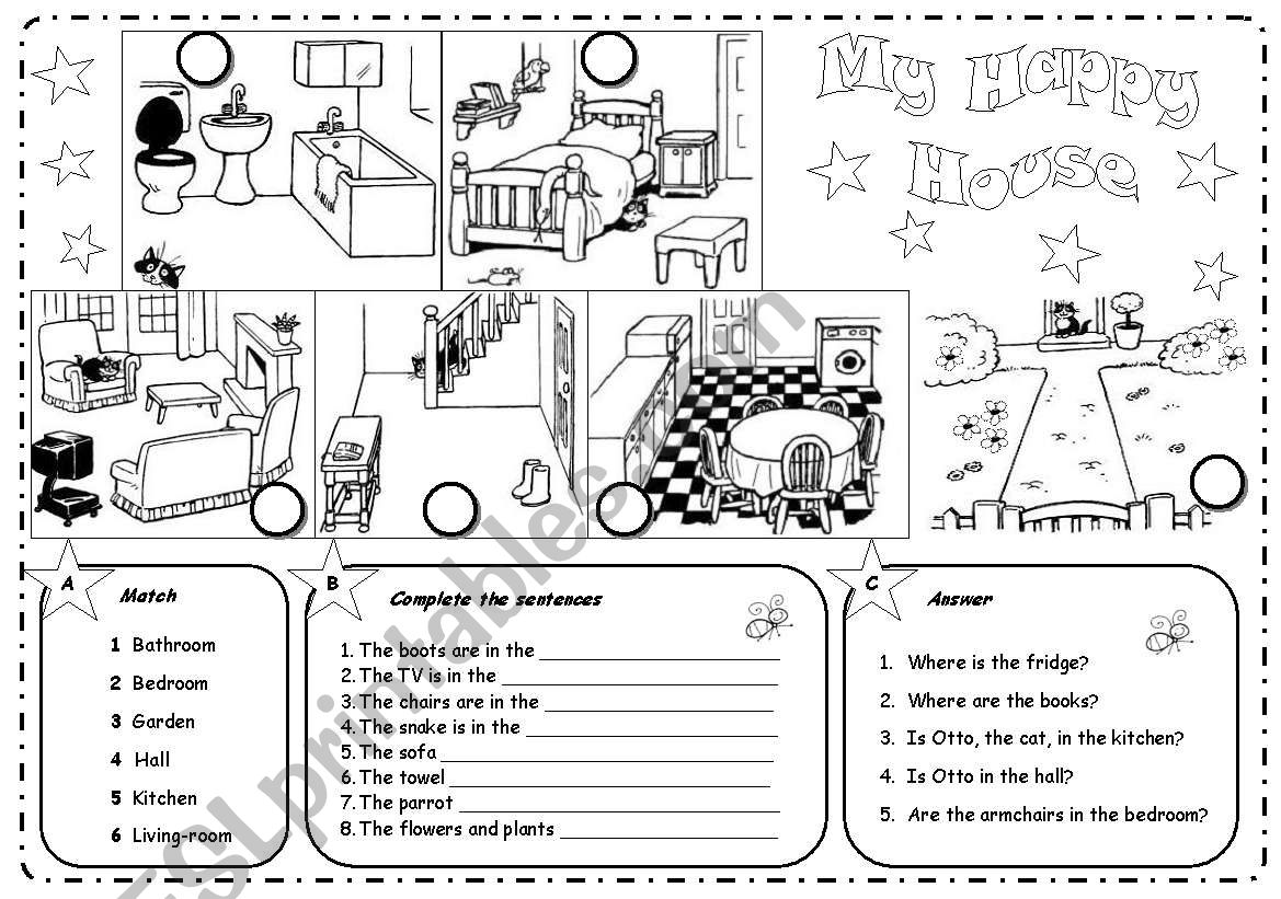 HOUSE – B&W – editable - ESL worksheet by Vivi Quir