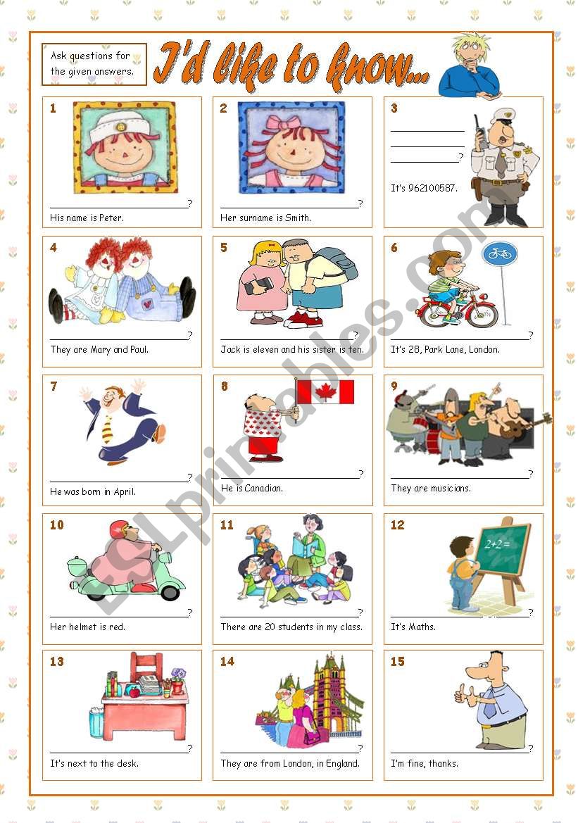 I´D LIKE TO KNOW... - ESL worksheet by mariaolimpia