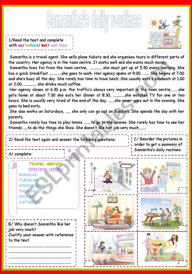 samantha´s daily routines - ESL worksheet by ben 10