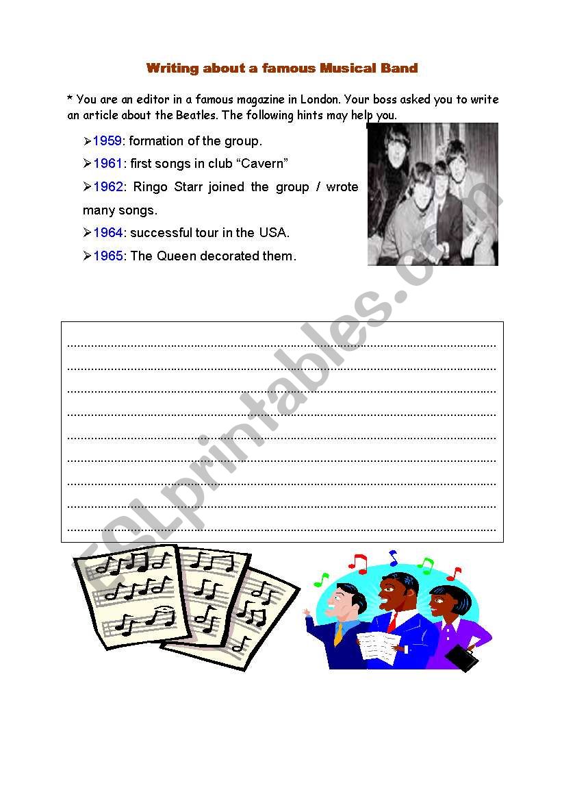 writing about one´s favourite band - ESL worksheet by zizi2010