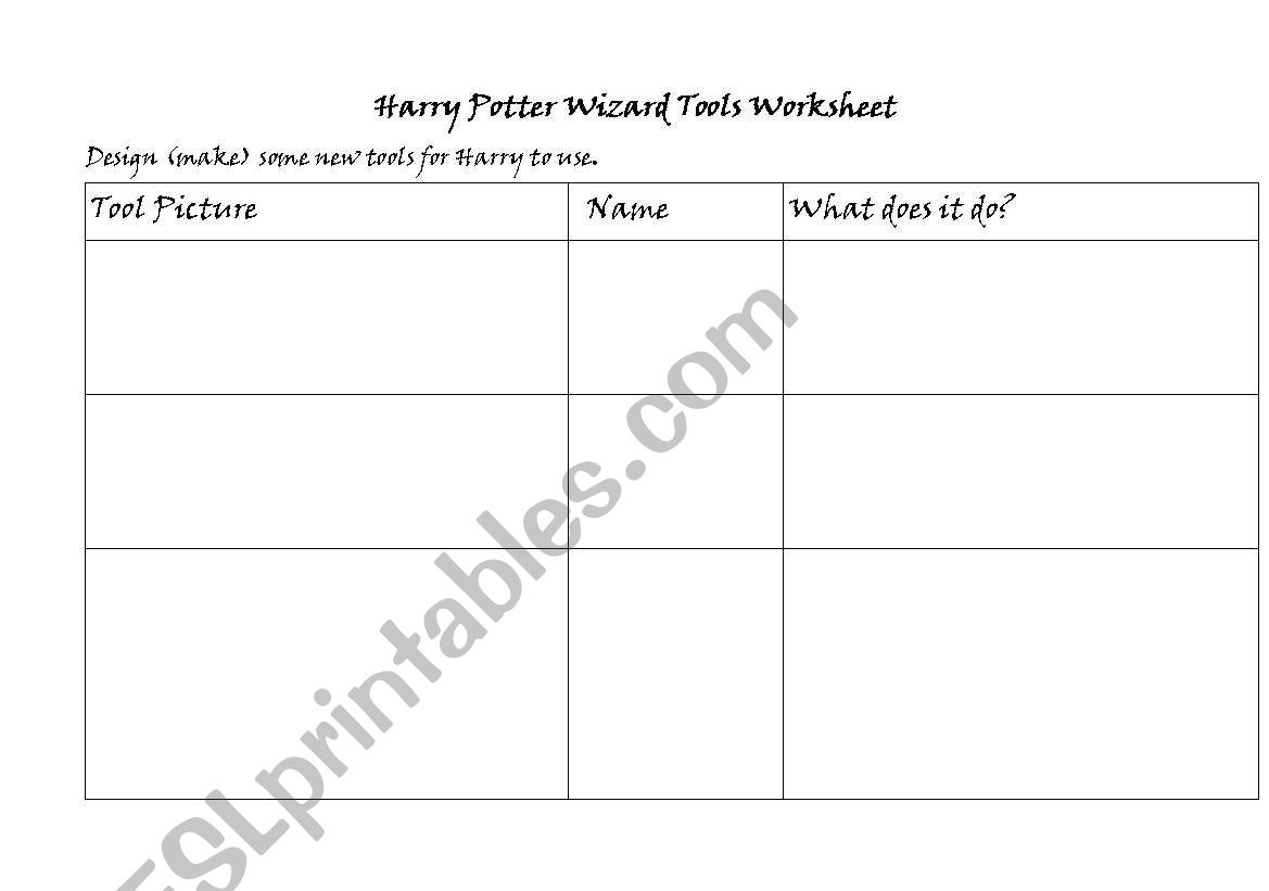 English worksheets: Harry Potter´s Magic Tools