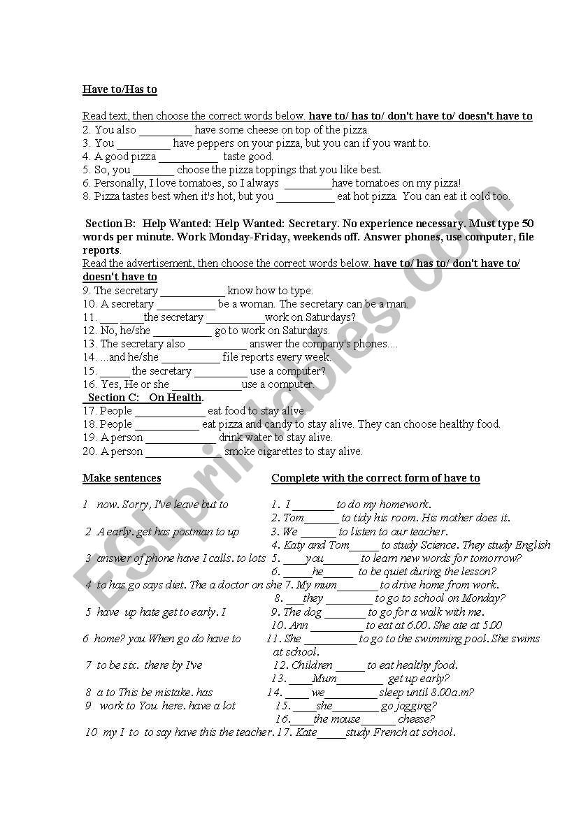have to/don´t have to - ESL worksheet by ptachin