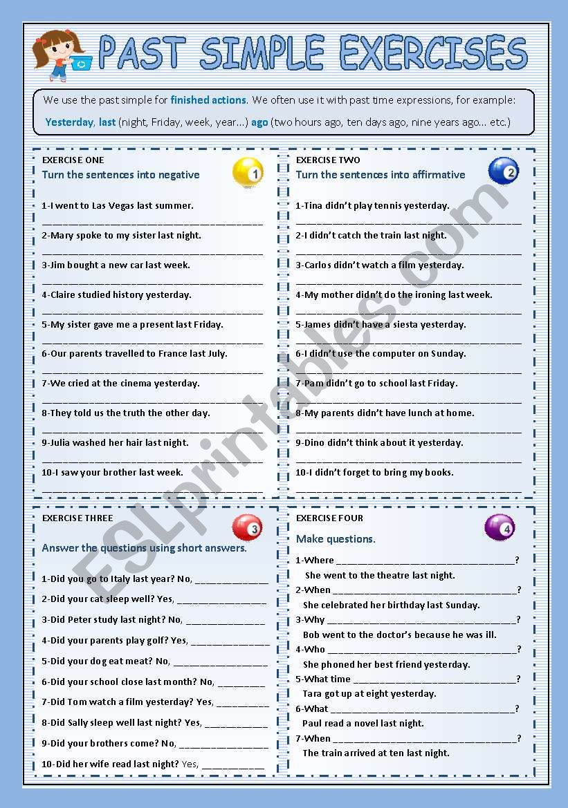 PAST SIMPLE EXERCISES ESL Worksheet By Traute
