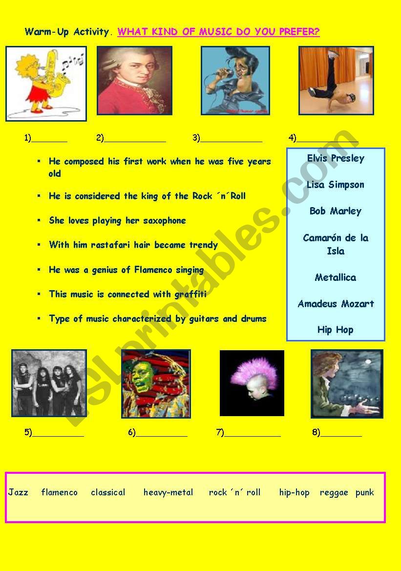 WHAT KIND OF MUSIC DO YOU PREFER ESL Worksheet By PAROSUNA