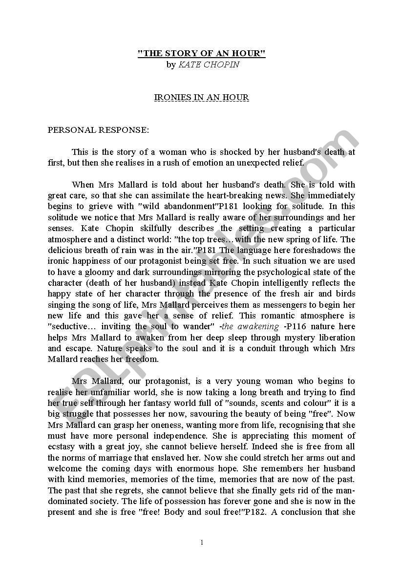 Story Of An Hour ESL Worksheet By Nadd29