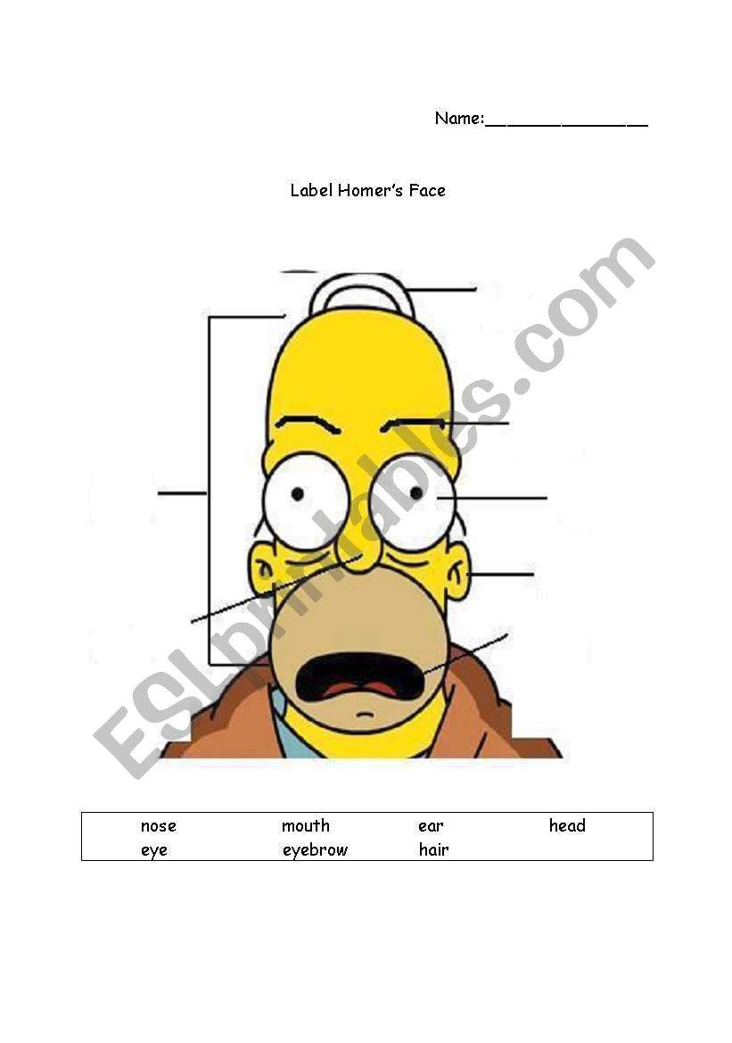 Label Homer´s Face - ESL worksheet by marnic84
