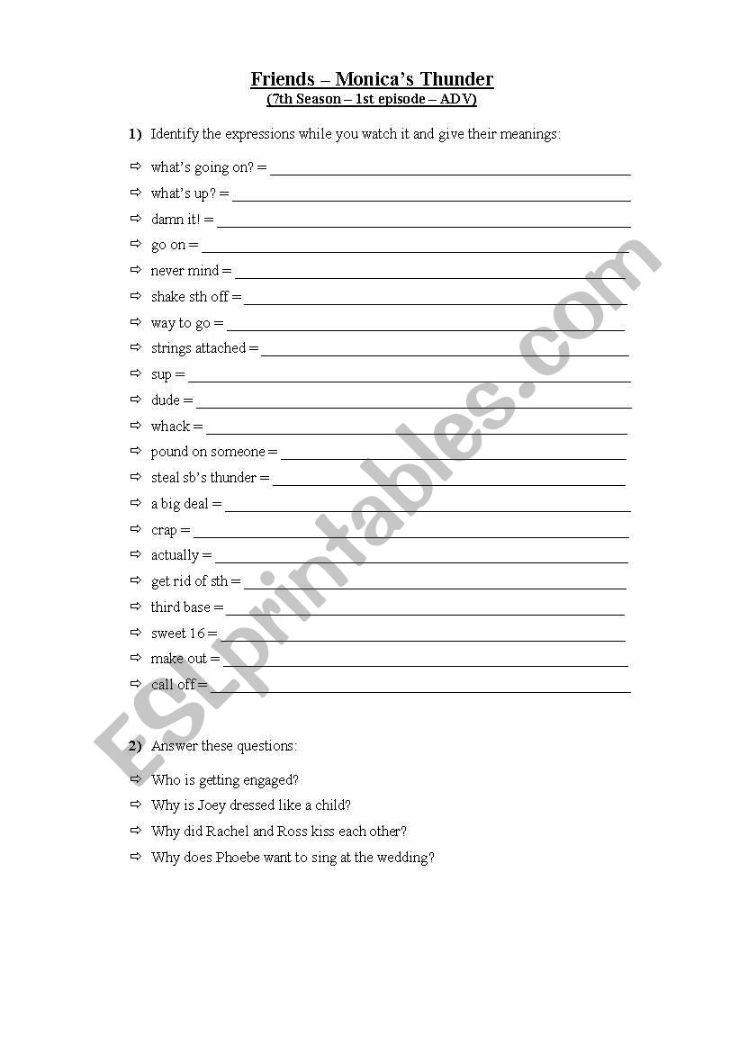 Friends – Monica’s Thunder - 7th Season – 1st episode – ADV - ESL ...