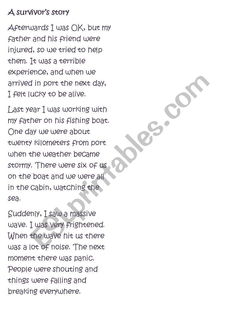 A survivor´s story - ESL worksheet by tusieka