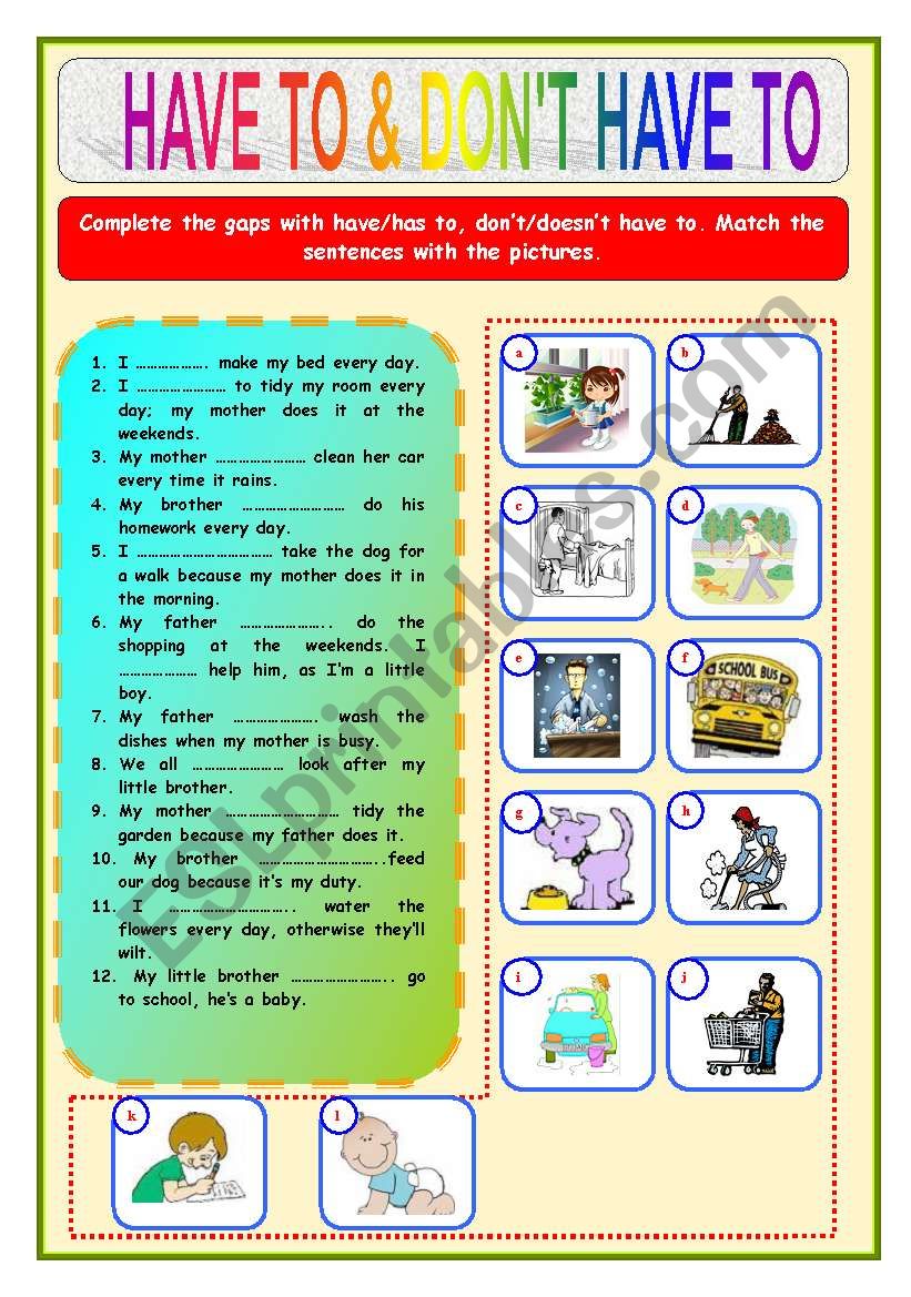 HAVE TO/DON´T HAVE TO AND DAILY ROUTINES - ESL worksheet by ptienchiks