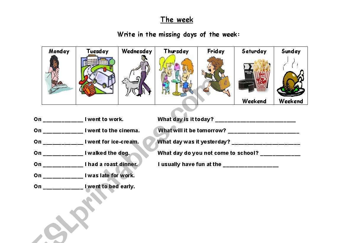 Day´s of the week - ESL worksheet by hillyrob