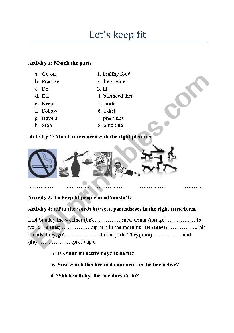 let´s keep fit - ESL worksheet by Lamouchka