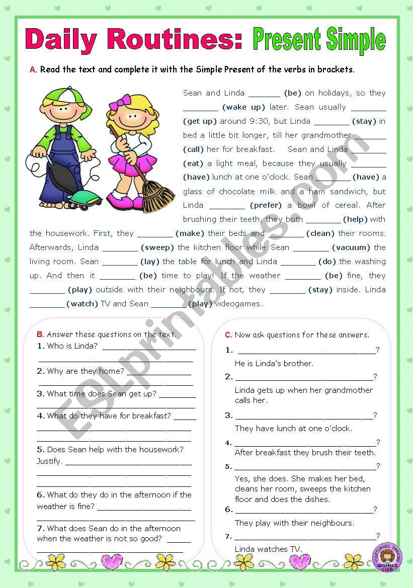 Daily Routines Present Simple Context On Holidays ESL Worksheet 