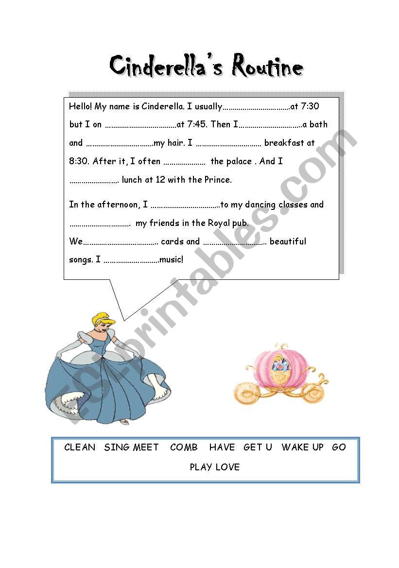 Cinderella´s routine - ESL worksheet by koeskita