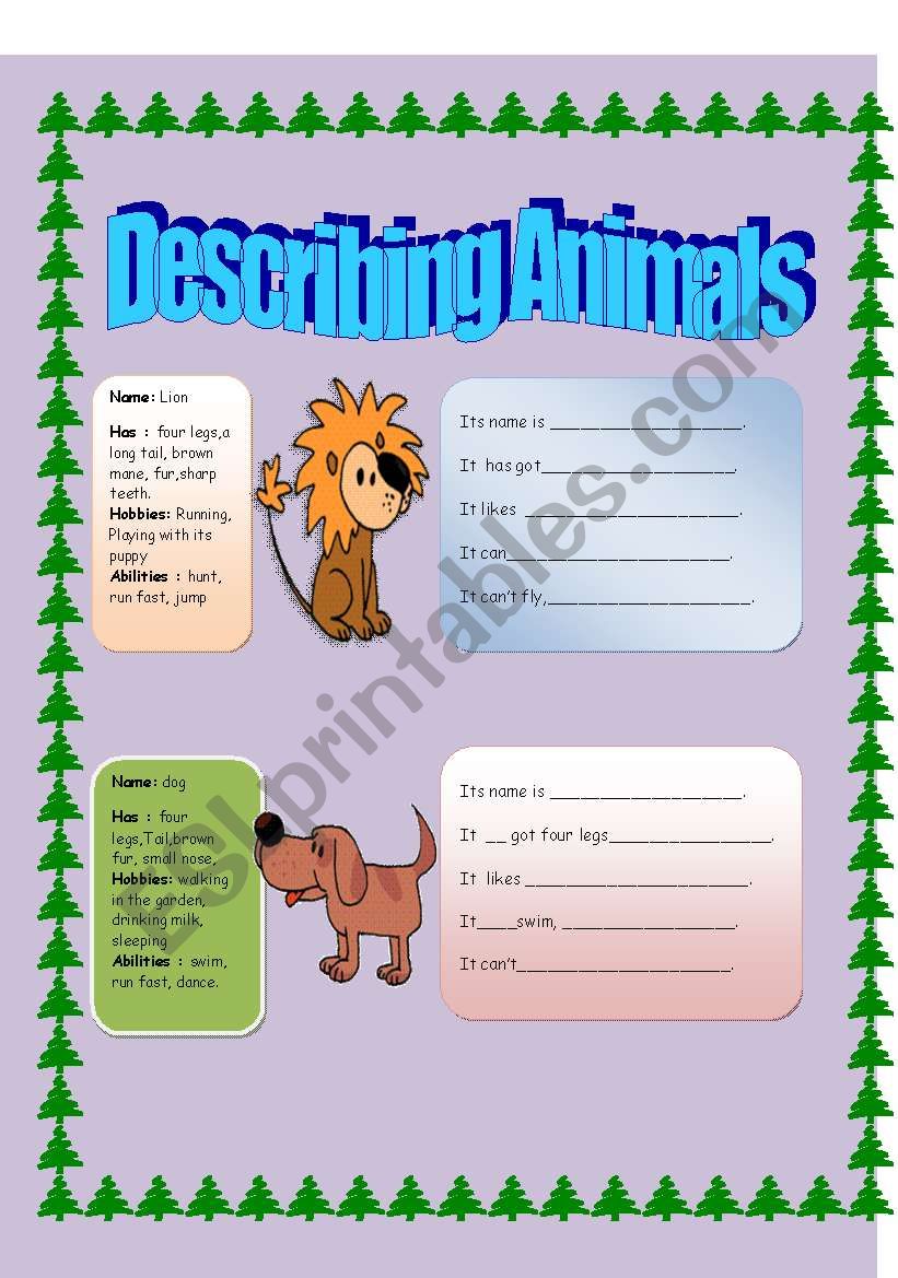 DESCRIBING ANIMALS ( TO BE, CAN-CAN´T and HAS GOT included) - ESL ...