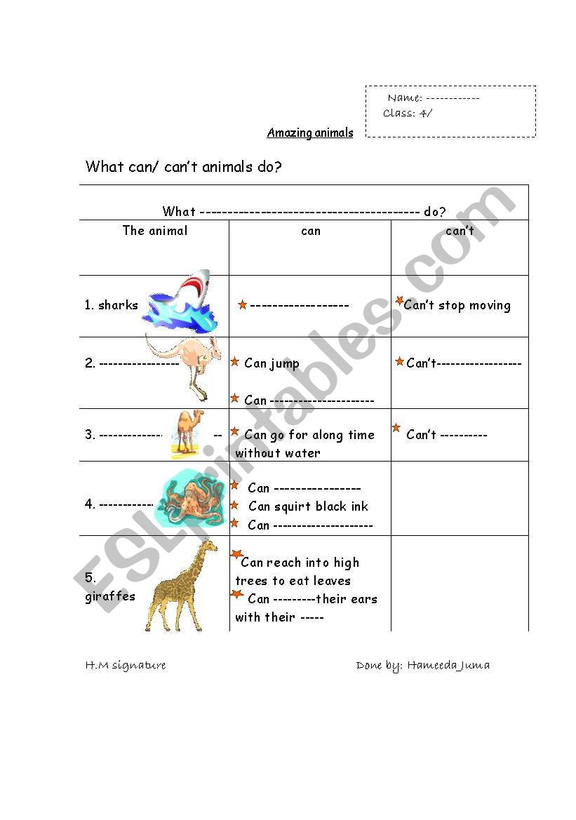what can/ can´t animals do - ESL worksheet by Monaliza Smile