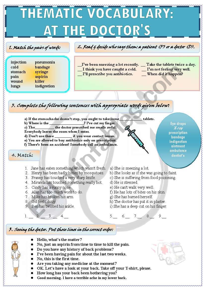 THEMATIC VOCABULARY: AT THE DOCTOR´S - ESL worksheet by anucha45