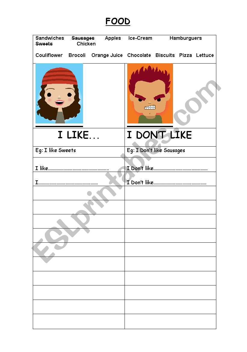 Like /Don´t Like - ESL worksheet by chechulinaz