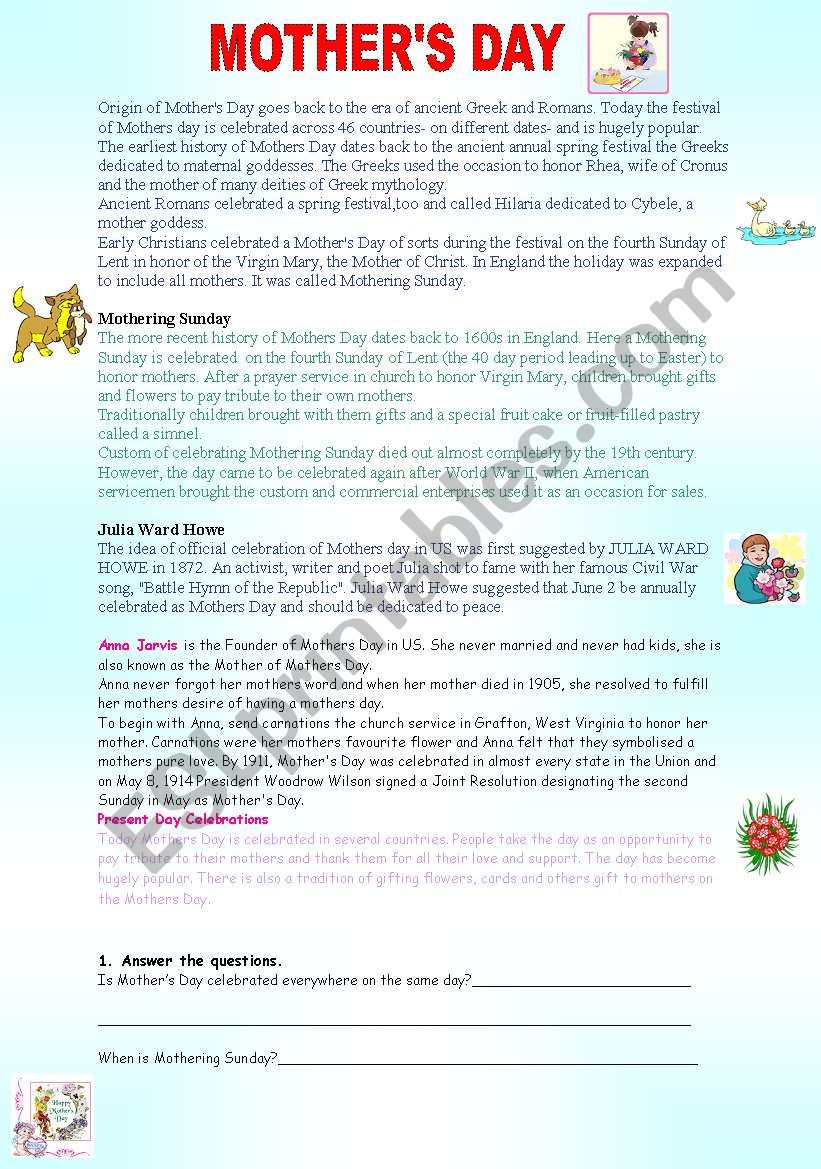 MotherÂ´s Day - ESL worksheet by szabone.m.eva