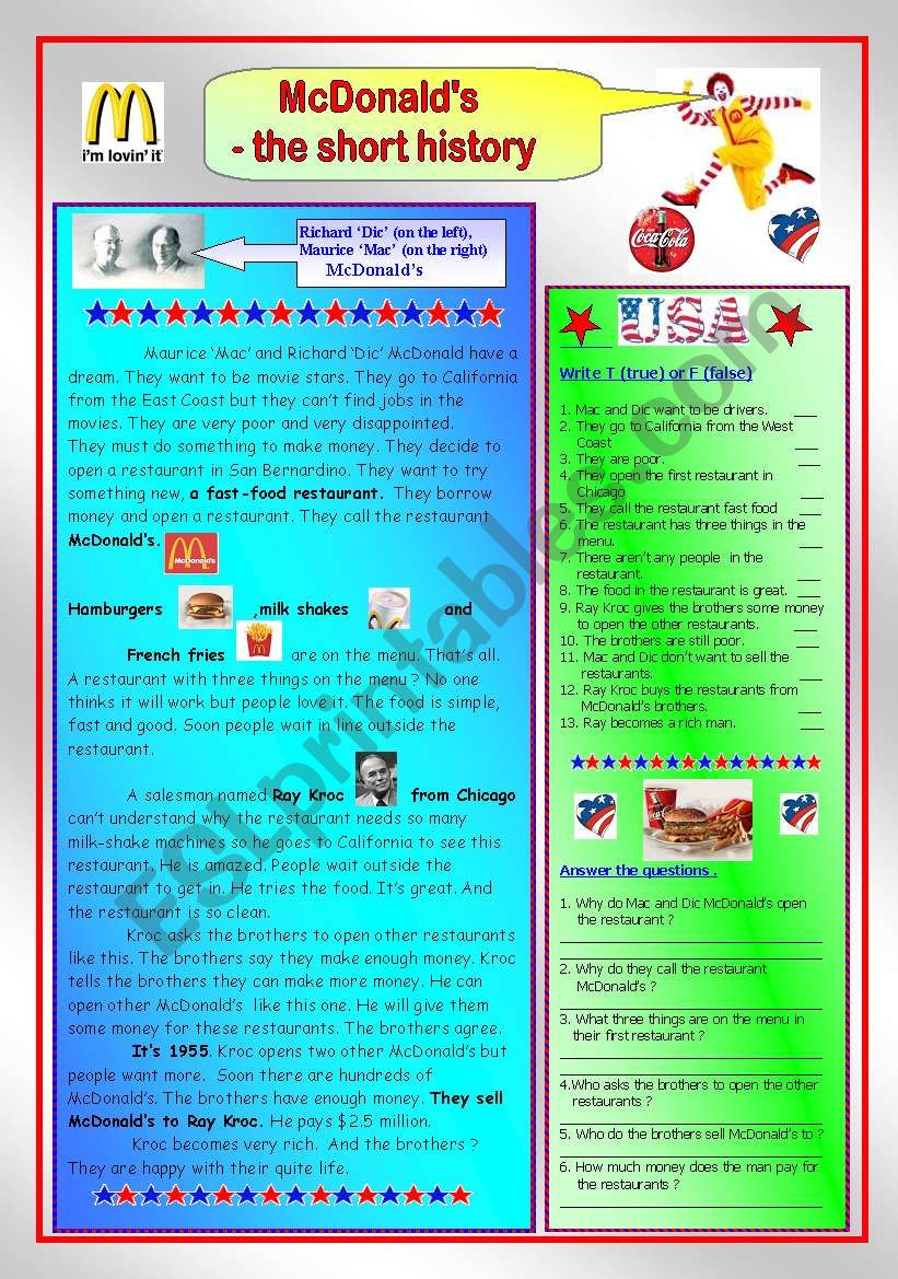 McDonald´s - the short history & the key (fully editable) - ESL ...