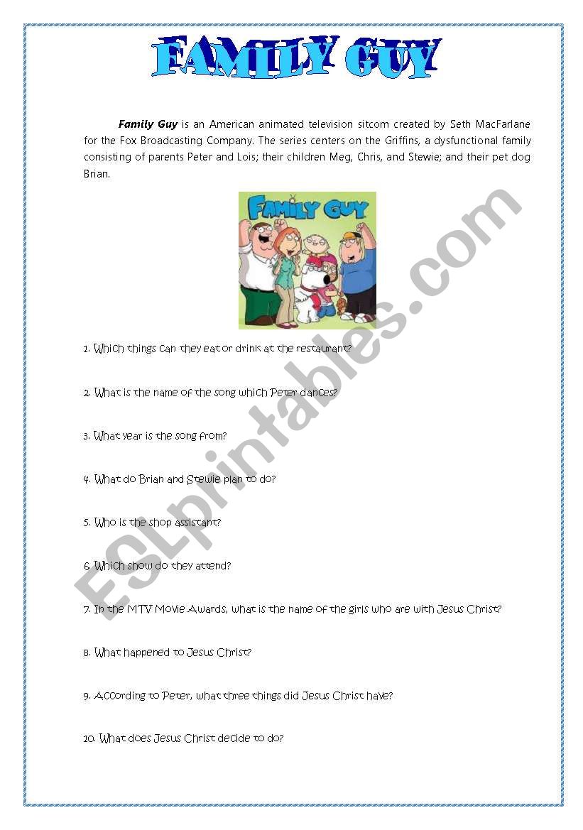Family Guy (Surfin´ Bird chapter) + Family Guy QUIZ - ESL worksheet by ...