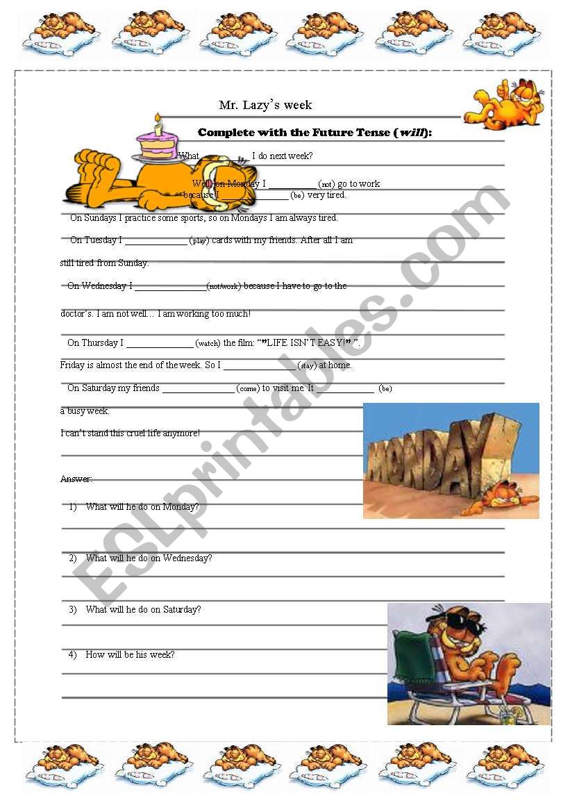 Mr. Lazy´s week - ESL worksheet by gisabjunkes
