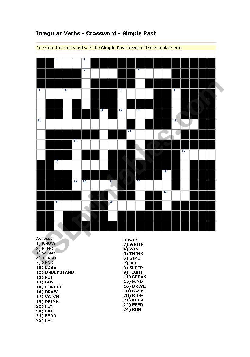 Crossword: Irregular Verbs - ESL worksheet by Mariselstrey Crossword: Irregular Verbs - ESL worksheet by Mariselstrey