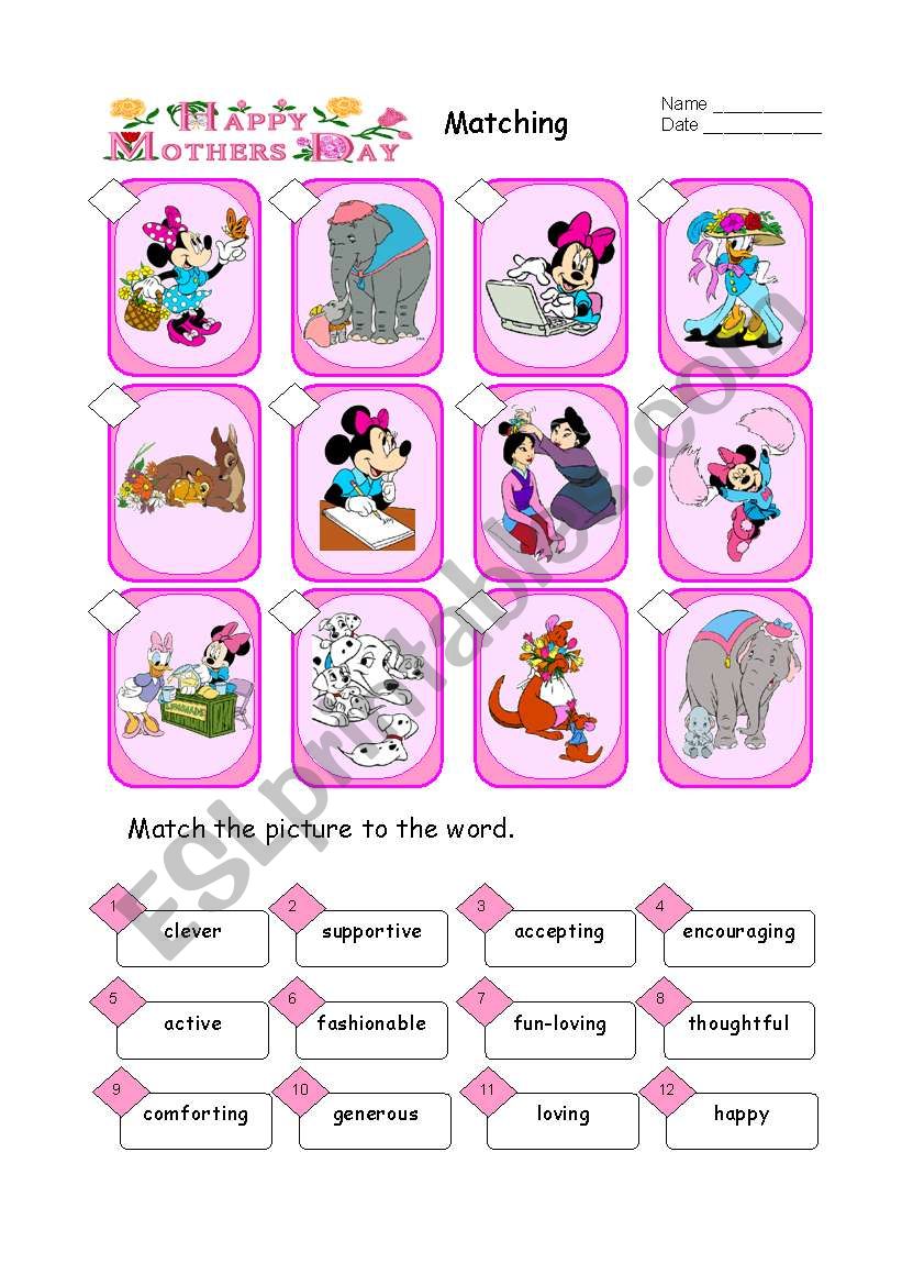 Mother’s Day Matching Part 2/8 of unit. With detailed key. - ESL ...