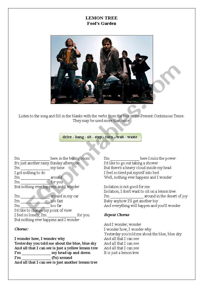 Fool´s Garden - Lemon Tree - ESL worksheet by j.araujo