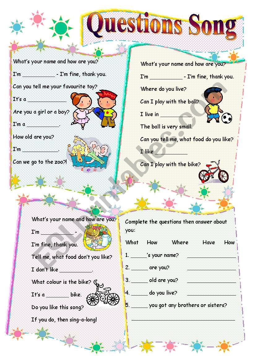 Personal Information Song (B/W version included) Children´s Songs 1 ...