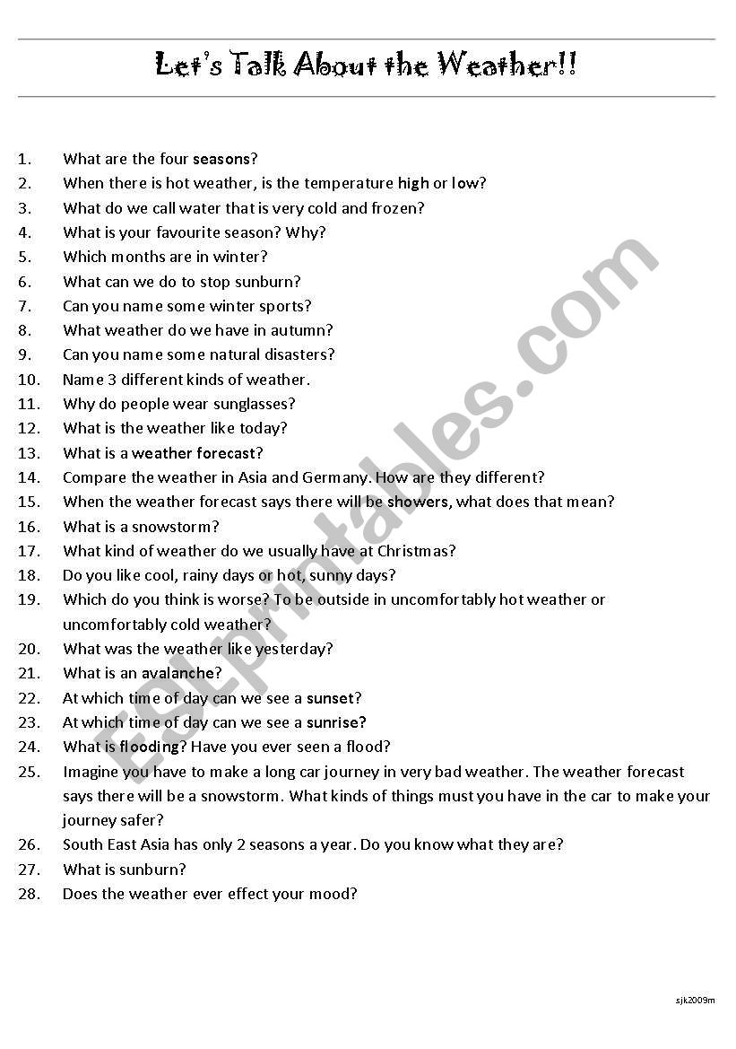 Let´s Talk About the Weather - ESL worksheet by sarahjane68