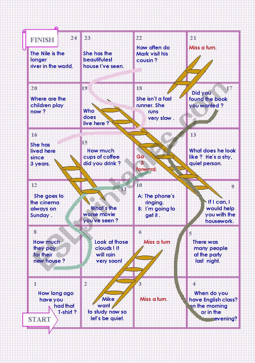 Snakes and ladders nº 3 : Find mistakes - ESL worksheet by aliciapc