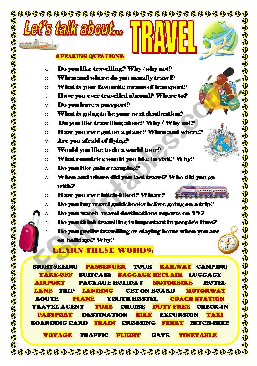 LETÂ´S TALK ABOUT TRAVEL (SPEAKING SERIES 7) - ESL worksheet by joebcn