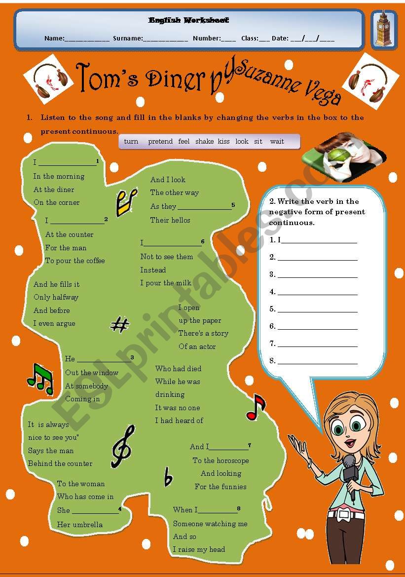 editable-Present Continuous song- AFFIRMATIVE AND NEGATIVE FORMS+ ...