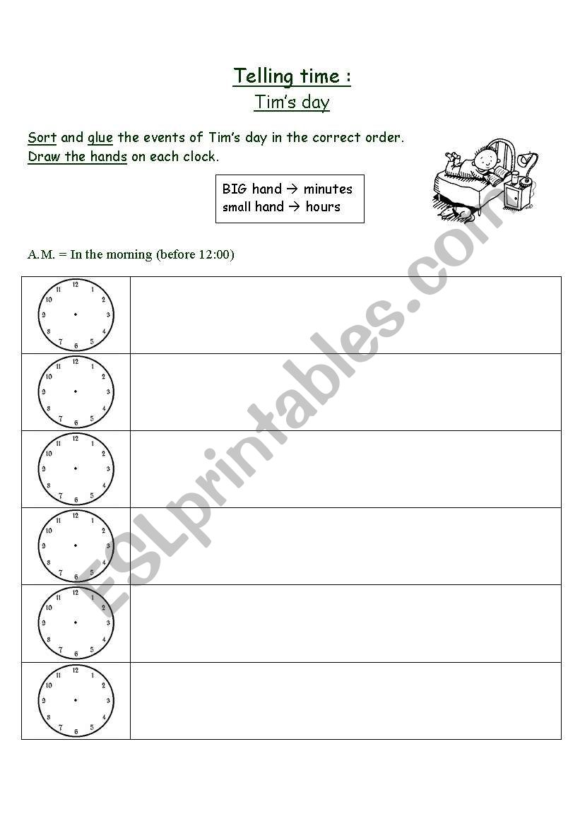 Telling Time - Tim´s day - ESL worksheet by jumangi