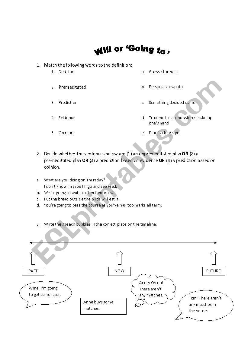 Will or ´Going to´ - ESL worksheet by olivechub