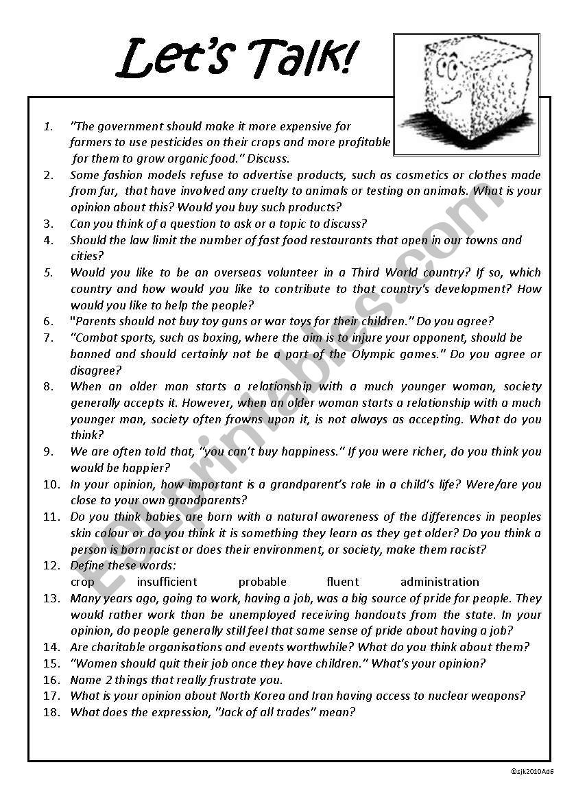 Let´s Talk! - ESL worksheet by sarahjane68