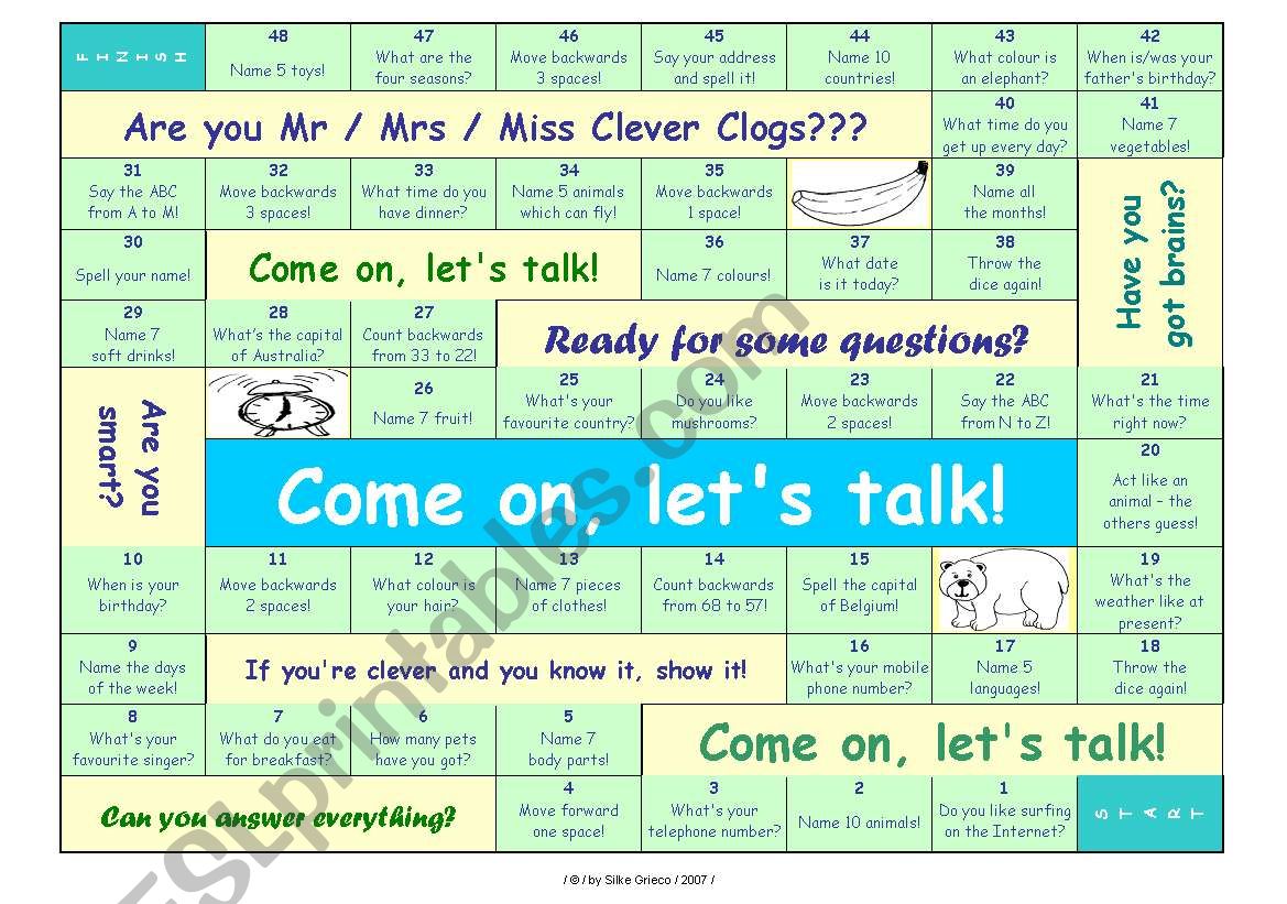 TALKING GAME for beginner and elementary level • can be used for ...