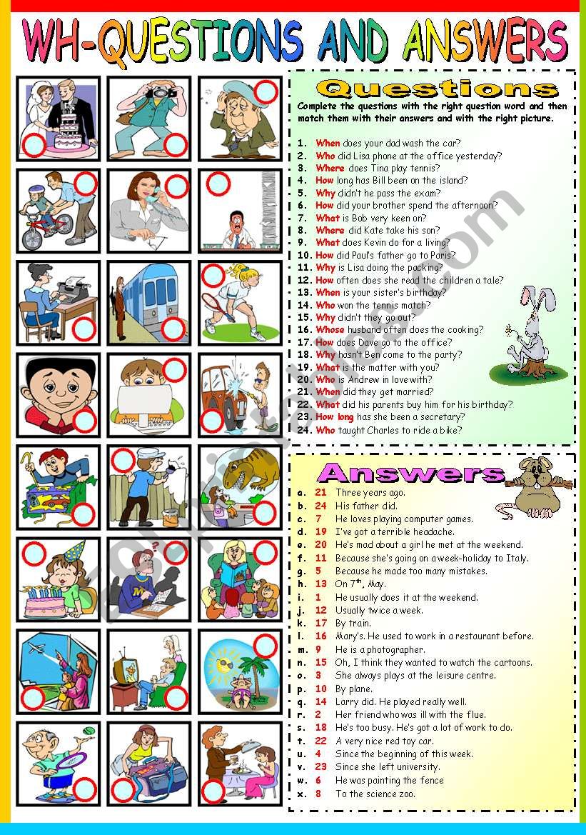 Answering Wh Questions Worksheets WH QUESTION VISUAL